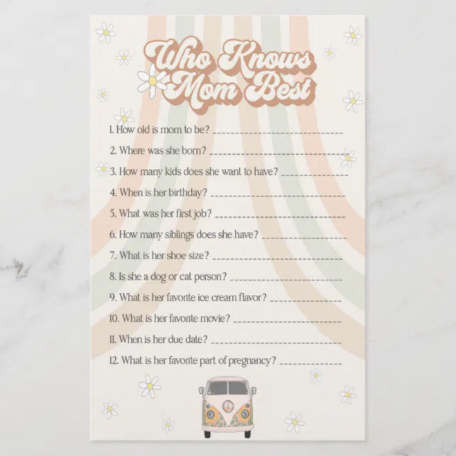 groovy retro baby shower who knows mom best game | Zazzle