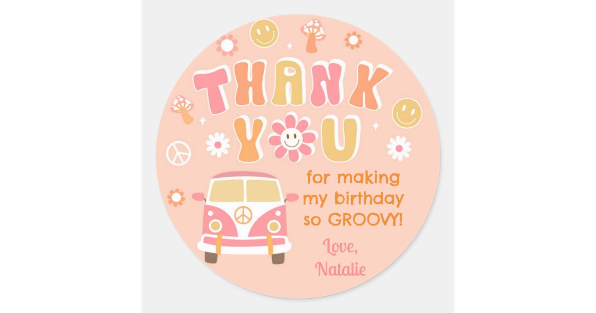 Groovy Retro Boho Birthday Favor Stickers Labels | Zazzle