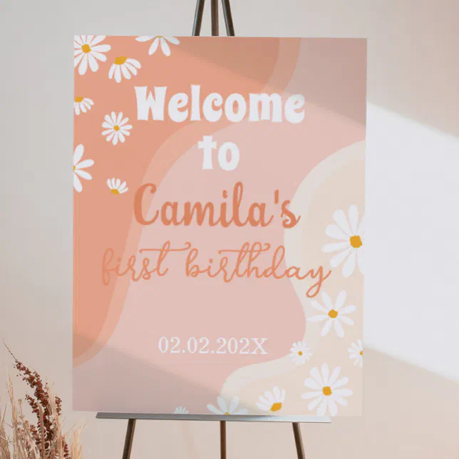 Groovy Retro Boho Daisy Birthday Welcome Sign | Zazzle