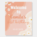 Groovy Retro Boho Daisy Birthday Welcome Sign | Zazzle
