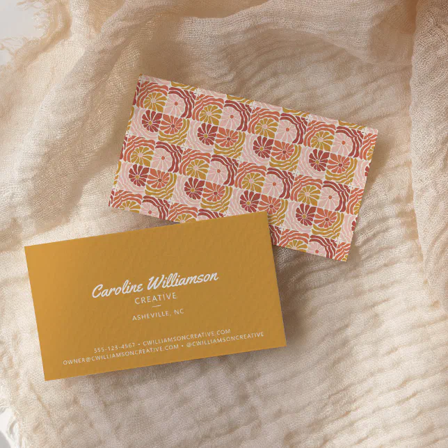 Groovy Retro Boho Mustard Yellow Botanical Trendy Business Card | Zazzle