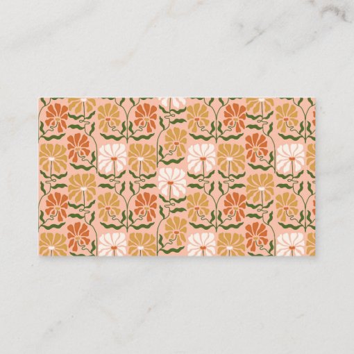Groovy Retro Boho Peach Green Botanical Trendy Business Card | Zazzle