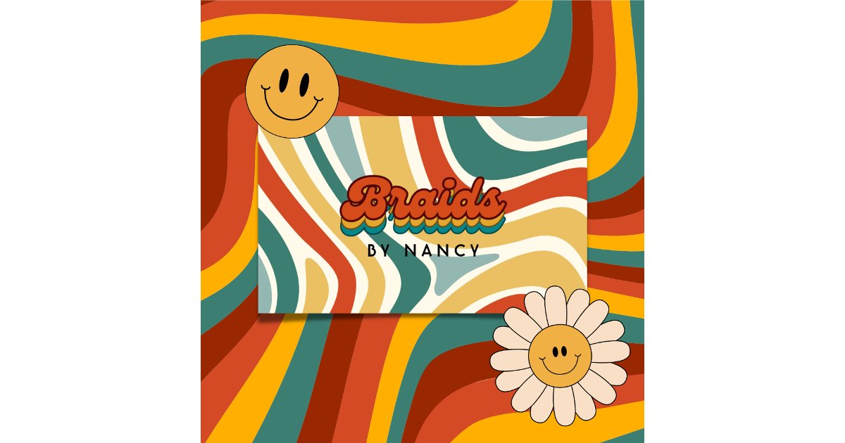 Groovy Retro Braids Business Card | Zazzle
