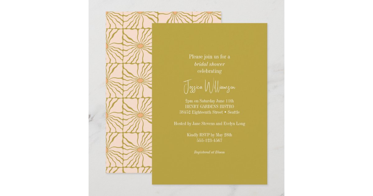 Groovy Retro Chartreuse Botanical Trendy Shower Invitation | Zazzle