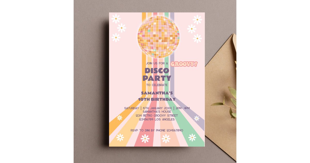 Groovy Retro Daisy Disco Birthday Invitation | Zazzle