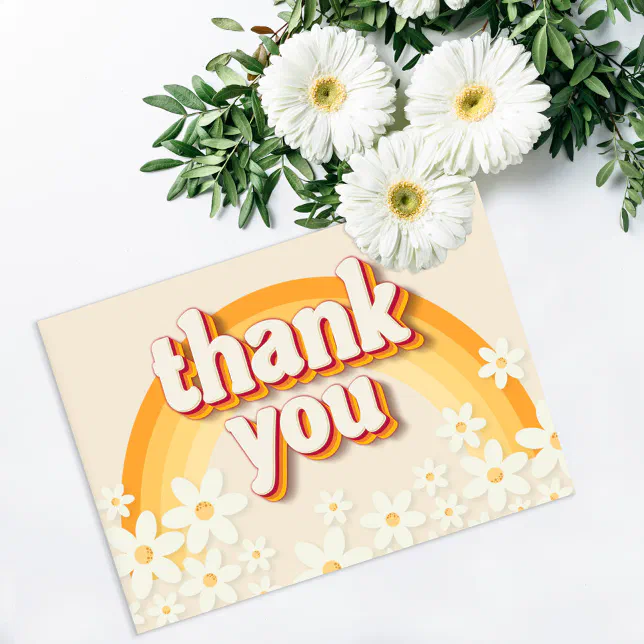 Groovy Retro Daisy Rainbow Thank You Card | Boho 7 | Zazzle