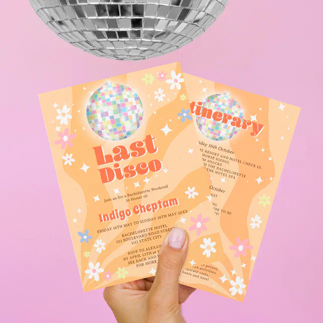 Groovy retro disco floral bachelorette weekend invitation | Zazzle