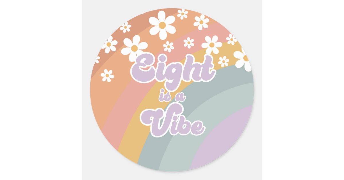 Groovy Retro Eight is a Vibe Rainbow Paper Plate Classic Round Sticker ...