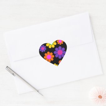 Groovy Retro Flower Power Heart Sticker | Zazzle