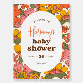 Groovy Retro Flowers Boho Baby Shower Welcome Sign | Zazzle