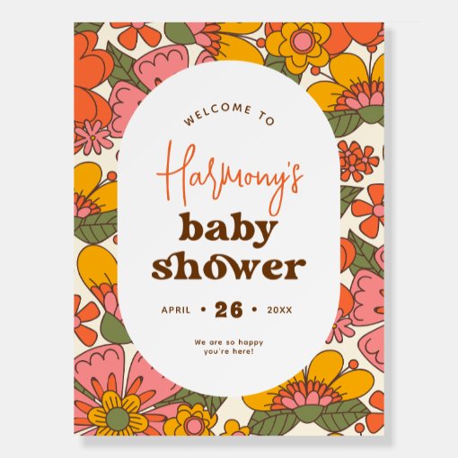 Groovy Retro Flowers Boho Baby Shower Welcome Sign | Zazzle