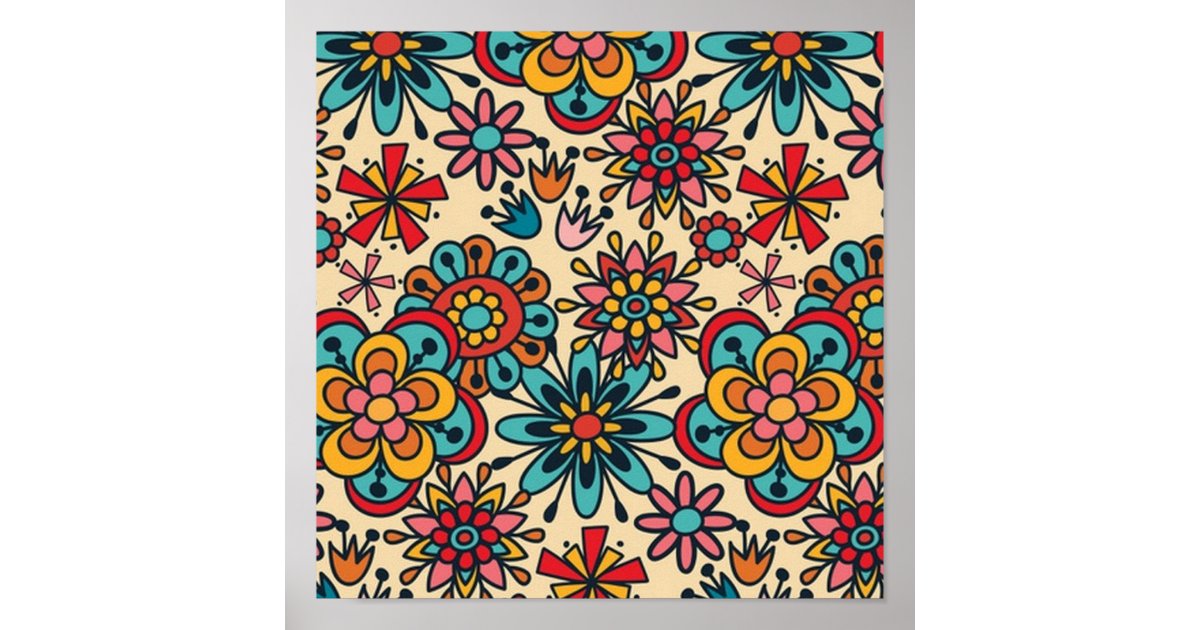 Groovy Retro Flowers Poster | Zazzle