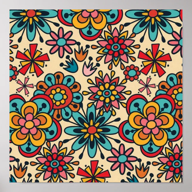 Groovy Retro Flowers Poster | Zazzle