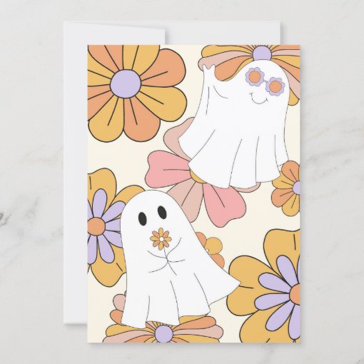Groovy Retro Halloween Ghost Girl's Birthday Invitation | Zazzle