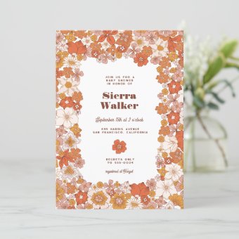 Groovy Retro Hippie Floral Pink Orange Baby Shower Invitation | Zazzle