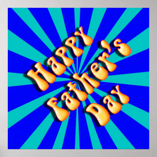Groovy Retro Light & Dark Blue Father's Day Poster | Zazzle