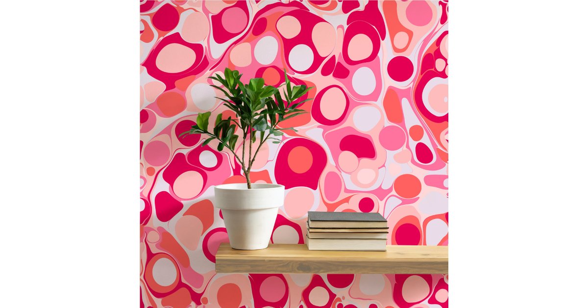 Groovy Retro Marbled Pink Ink Drops Wallpaper | Zazzle