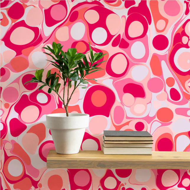 Groovy Retro Marbled Pink Ink Drops Wallpaper | Zazzle