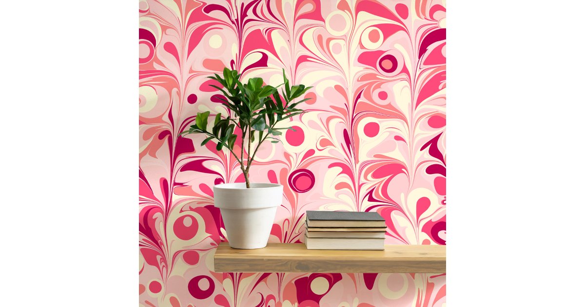 Groovy Retro Marbled Pink Wallpaper | Zazzle