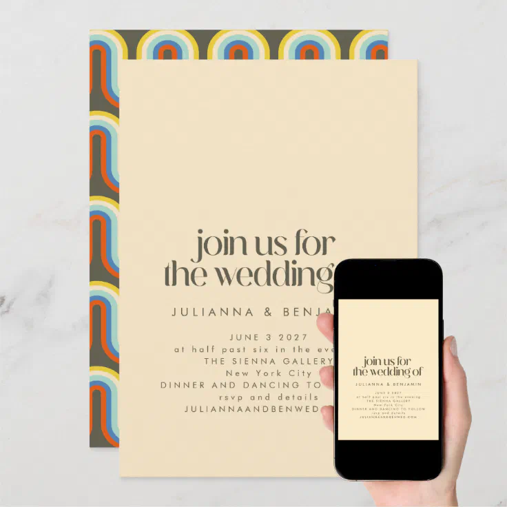 Groovy Retro Mod 70s Aesthetic Olive Green Wedding Invitation | Zazzle