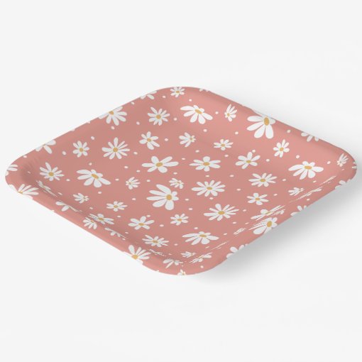 Groovy Retro Mod Hippie 60s 70s Daisy Flowers Pink Paper Plates | Zazzle