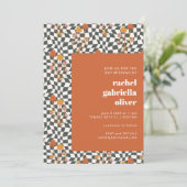 Groovy Retro Orange Green Checkerboard Bat Mitzvah Invitation | Zazzle