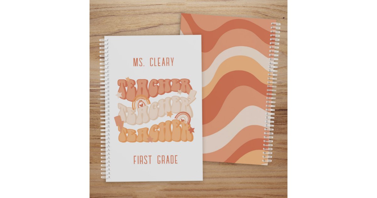 Groovy Retro Orange Personalized Teacher Planner | Zazzle