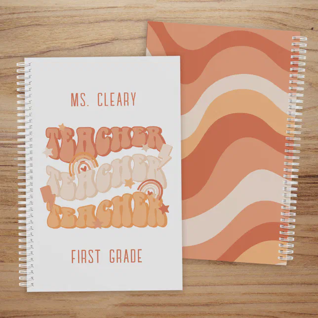 Groovy Retro Orange Personalized Teacher Planner | Zazzle