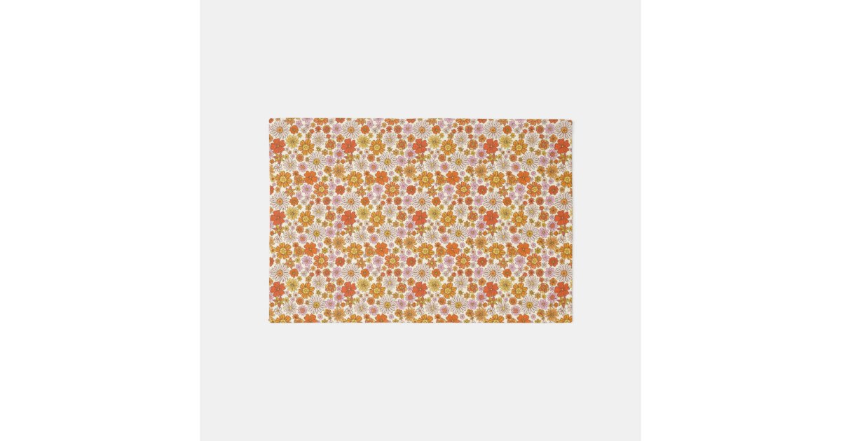 Groovy Retro Orange Pink Floral Pattern Rug | Zazzle