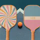 Groovy Retro Pattern Pink Blue Aesthetic Monogram Pickleball Paddle ...
