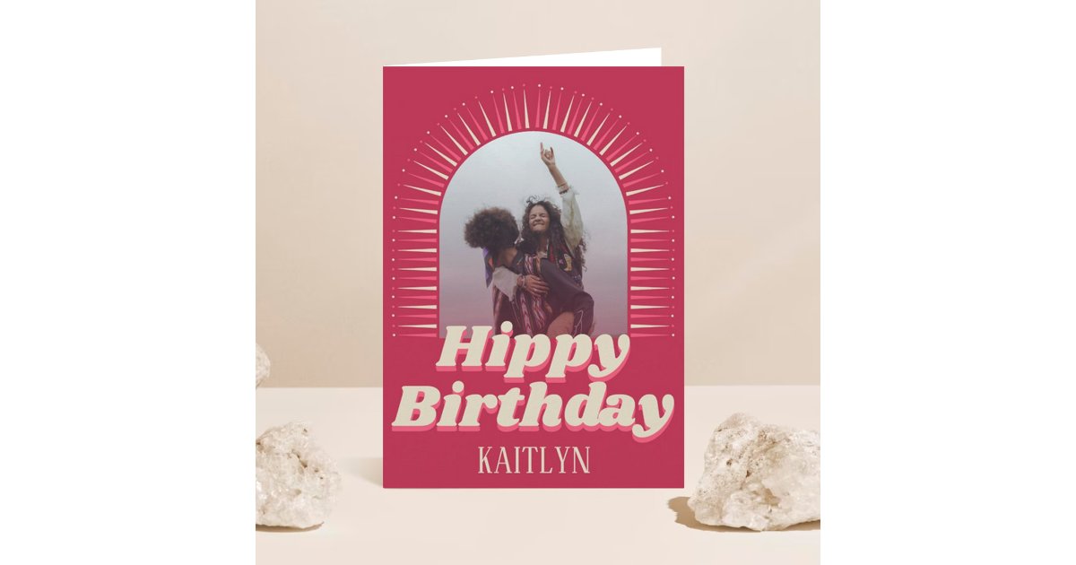 Groovy Retro Photo Hippy Birthday Card | Zazzle