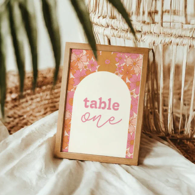 Groovy Retro Pink Floral Arch | Table Number | Zazzle