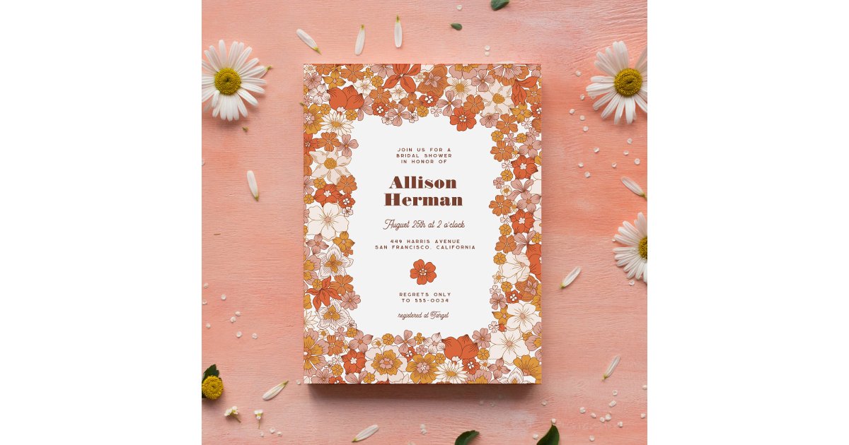 Groovy Retro Pink Orange Bridal Shower Invitation | Zazzle