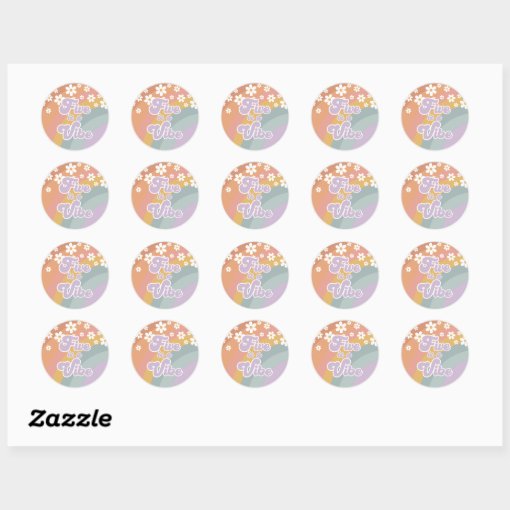 Groovy Retro Rainbow Five is a Vibe Classic Round Sticker | Zazzle