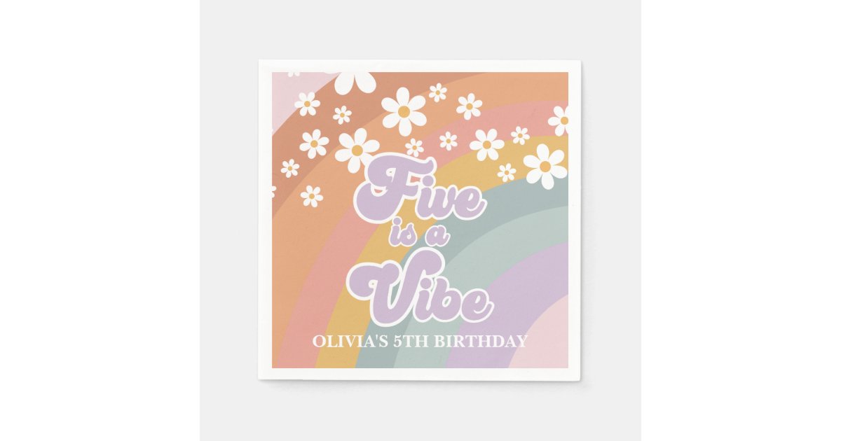 Groovy Retro Rainbow Five is a Vibe Napkins | Zazzle