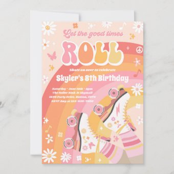 Groovy Retro Rainbow Roller Skating Birthday Party Invitation | Zazzle