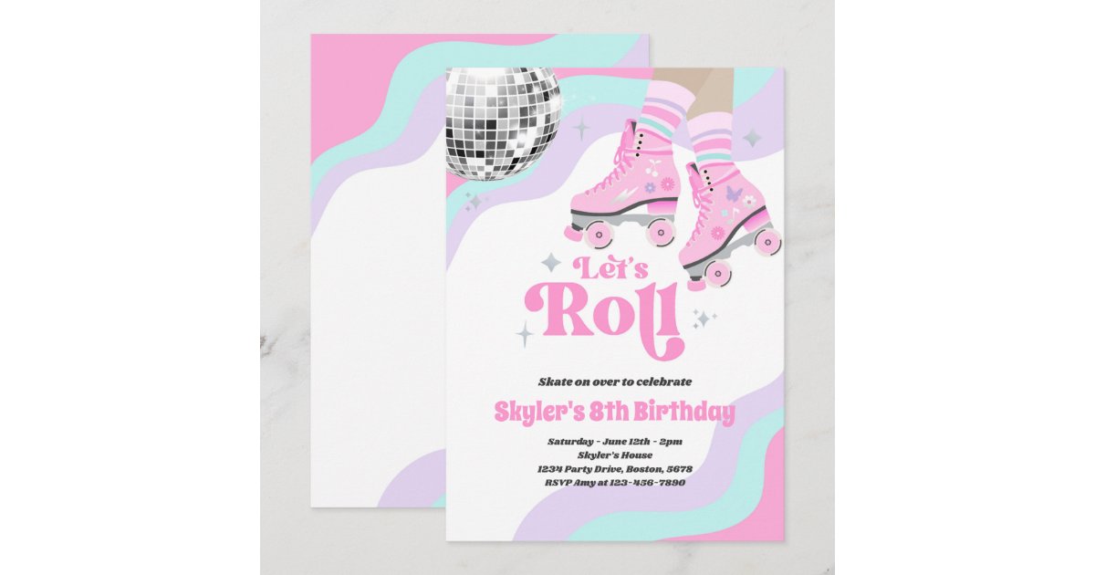 Groovy Retro Roller Skating Disco Birthday Party Invitation | Zazzle