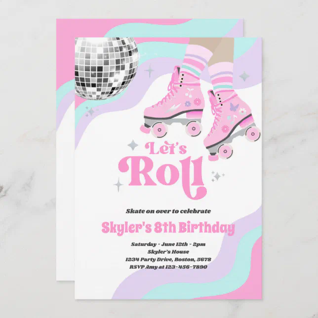 Groovy Retro Roller Skating Disco Birthday Party Invitation | Zazzle
