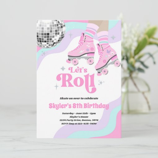 Groovy Retro Roller Skating Disco Birthday Party Invitation | Zazzle