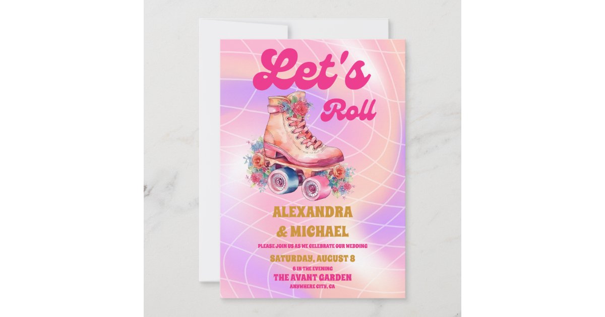 Groovy Retro Roller Skating Wedding Invitation | Zazzle