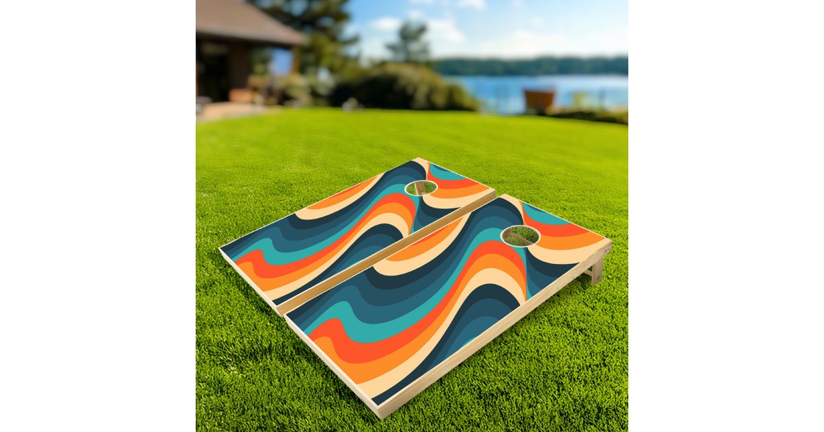 Groovy Retro Stripes Cornhole Set | Zazzle