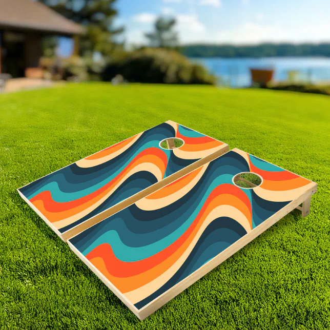 Groovy Retro Stripes Cornhole Set | Zazzle