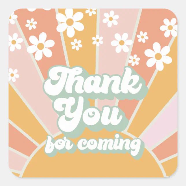 Groovy Retro Sunshine Thank You Square Sticker | Zazzle