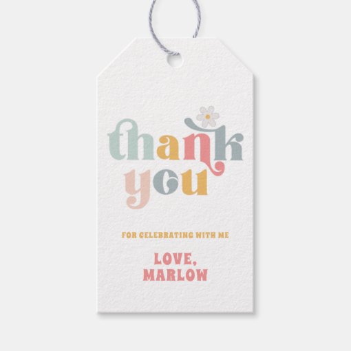 Groovy Retro Thank You Gift Tags | Zazzle