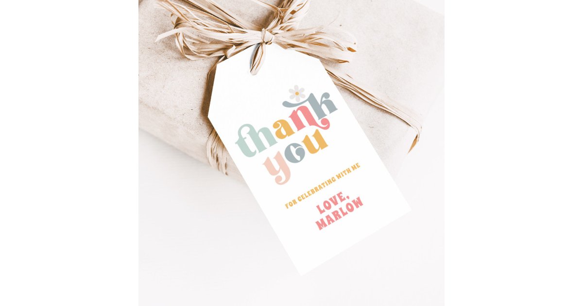 Groovy Retro Thank You Gift Tags | Zazzle