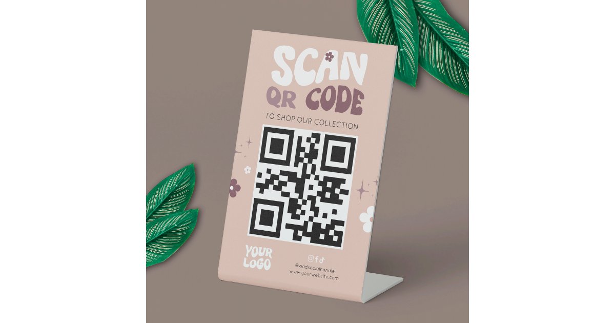 Groovy Retro Trendy Social Media Website QR Code Pedestal Sign | Zazzle