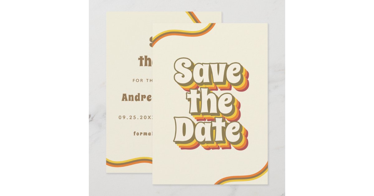 Groovy Retro Typography & Rainbow Stripes 60s 70s Save The Date | Zazzle