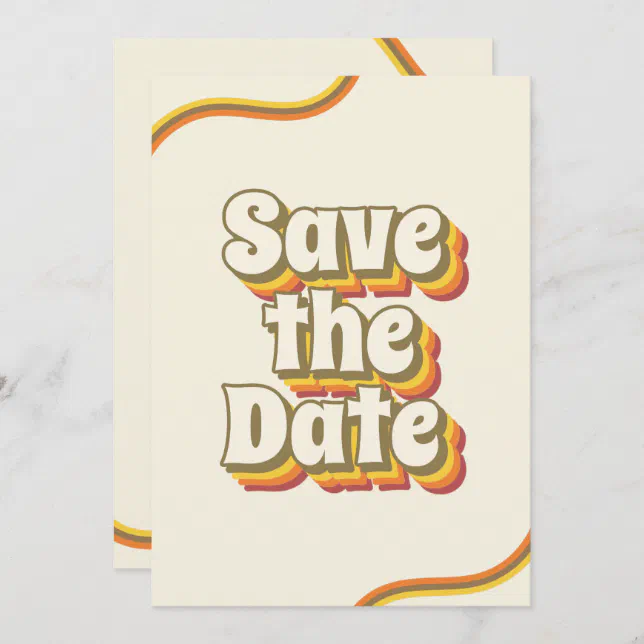 Groovy Retro Typography & Rainbow Stripes 60s 70s Save The Date | Zazzle