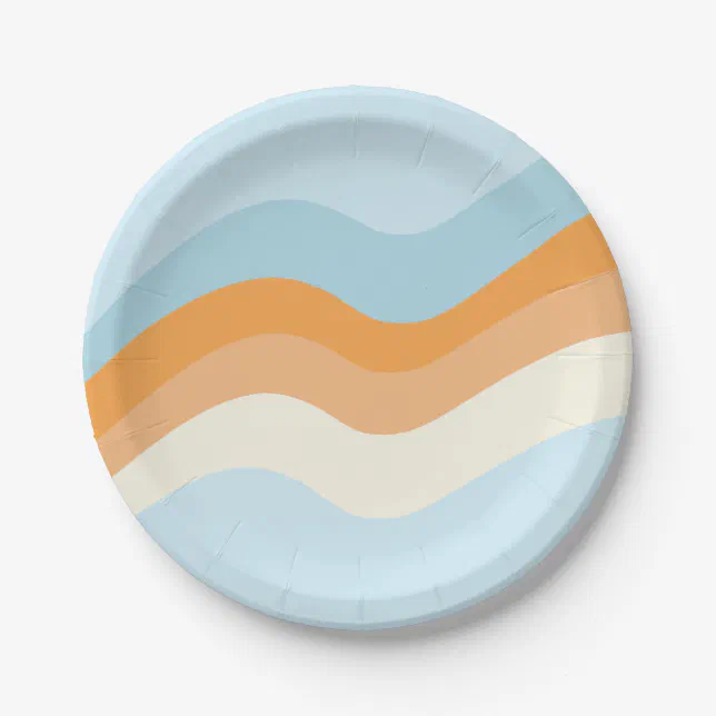 Groovy Retro Vibes Blue Orange Paper Plates | Zazzle