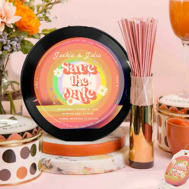 groovy Retro Vinyl Record save the date Invitation | Zazzle